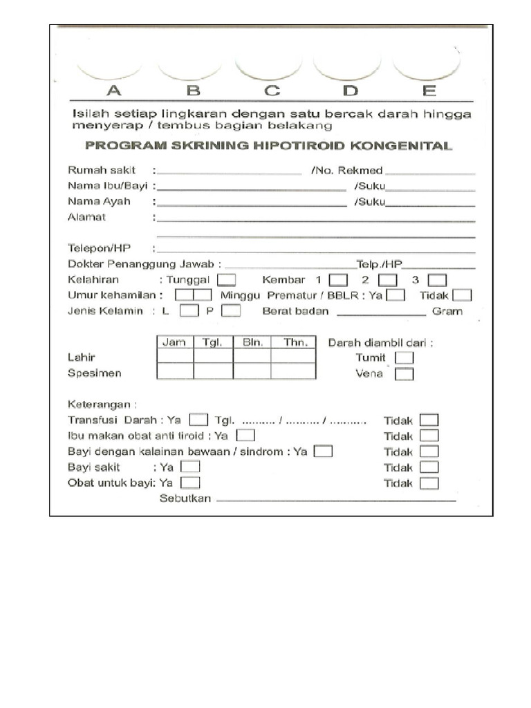 Format Pengambilan Sampel SHK | PDF