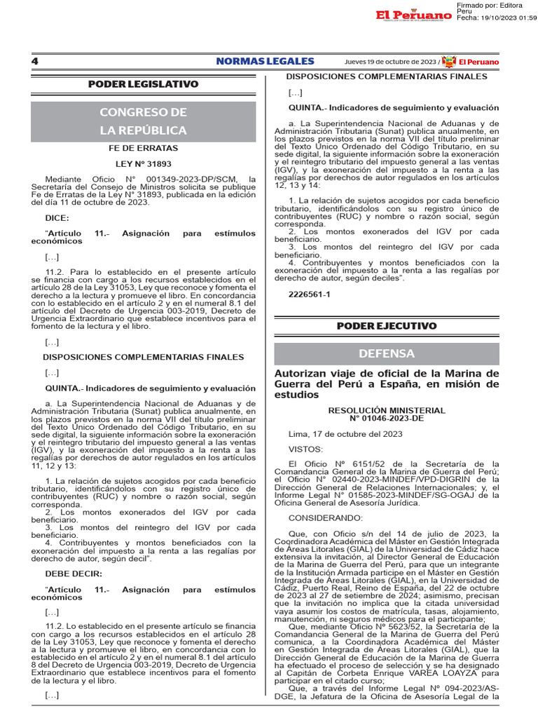 Congreso de La República: Normas Legales | PDF | Impuestos | Perú