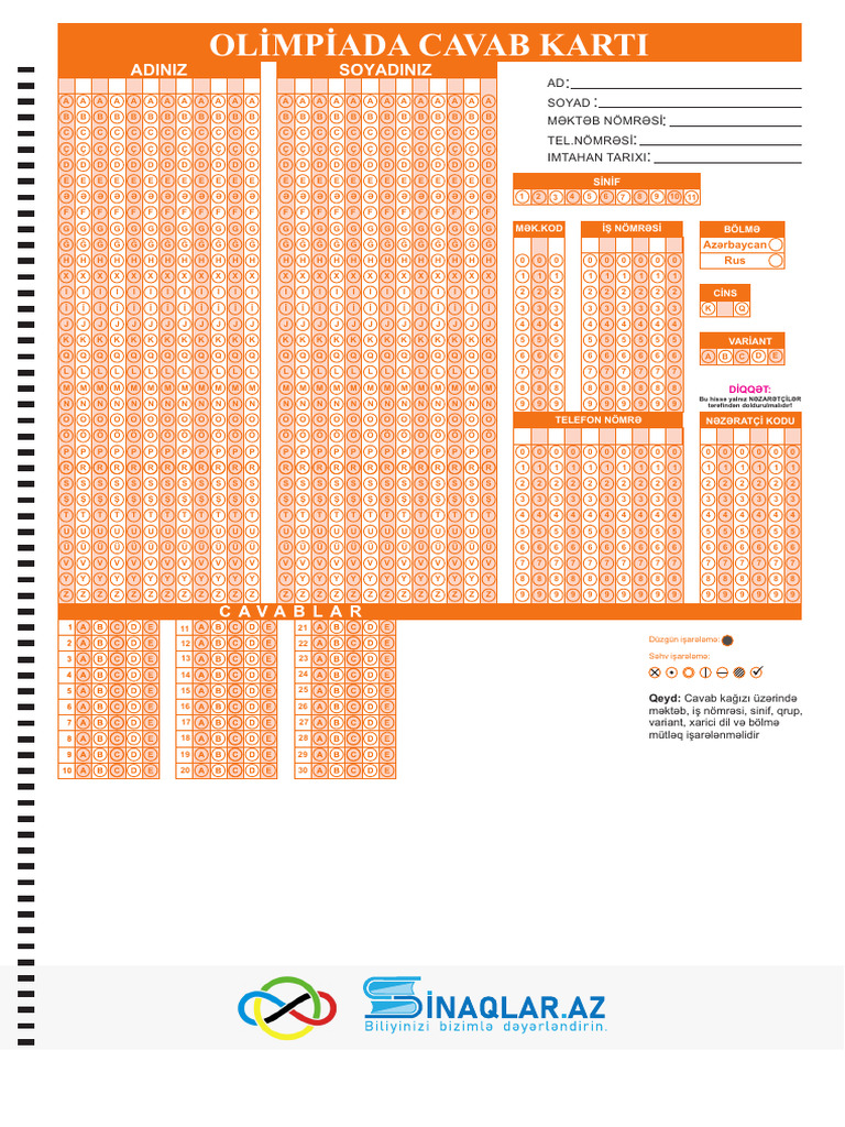 Cavab Kart 1 11 Olimpiada 1571405518 | PDF