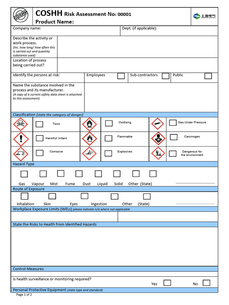 COSHH Risk Assessment Form Updated 2020 | PDF COSHH Risk Assessment Form Updated 2020 | PDF
