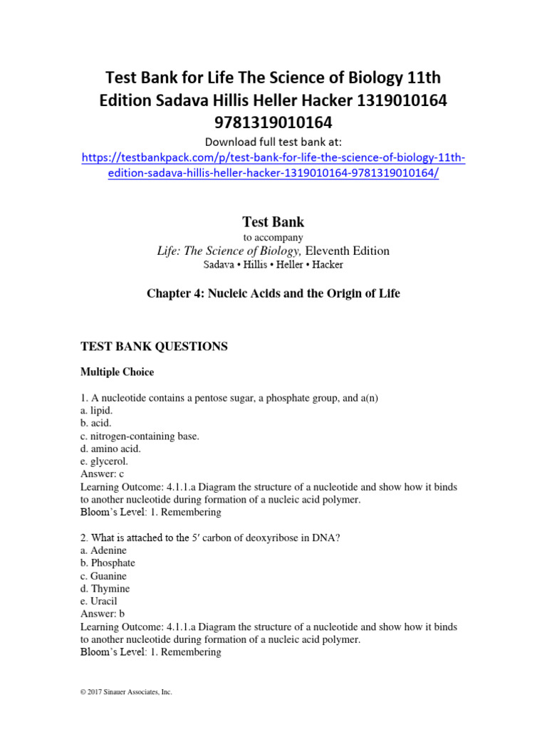 Life The Science of Biology 11th Edition Sadava Test Bank 1 | PDF ...
