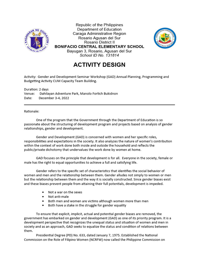 Gad Annual Planning Training Design | PDF | Gender | Gender Studies