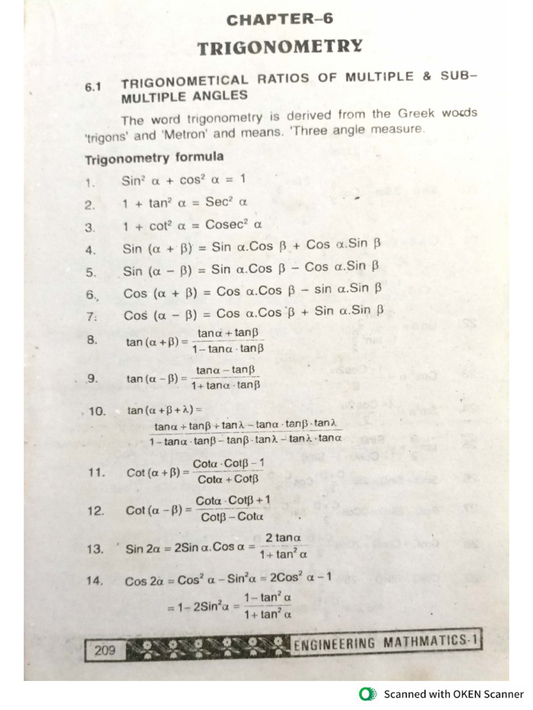 Engineering Math-1 (Trigonometry Formula) | PDF