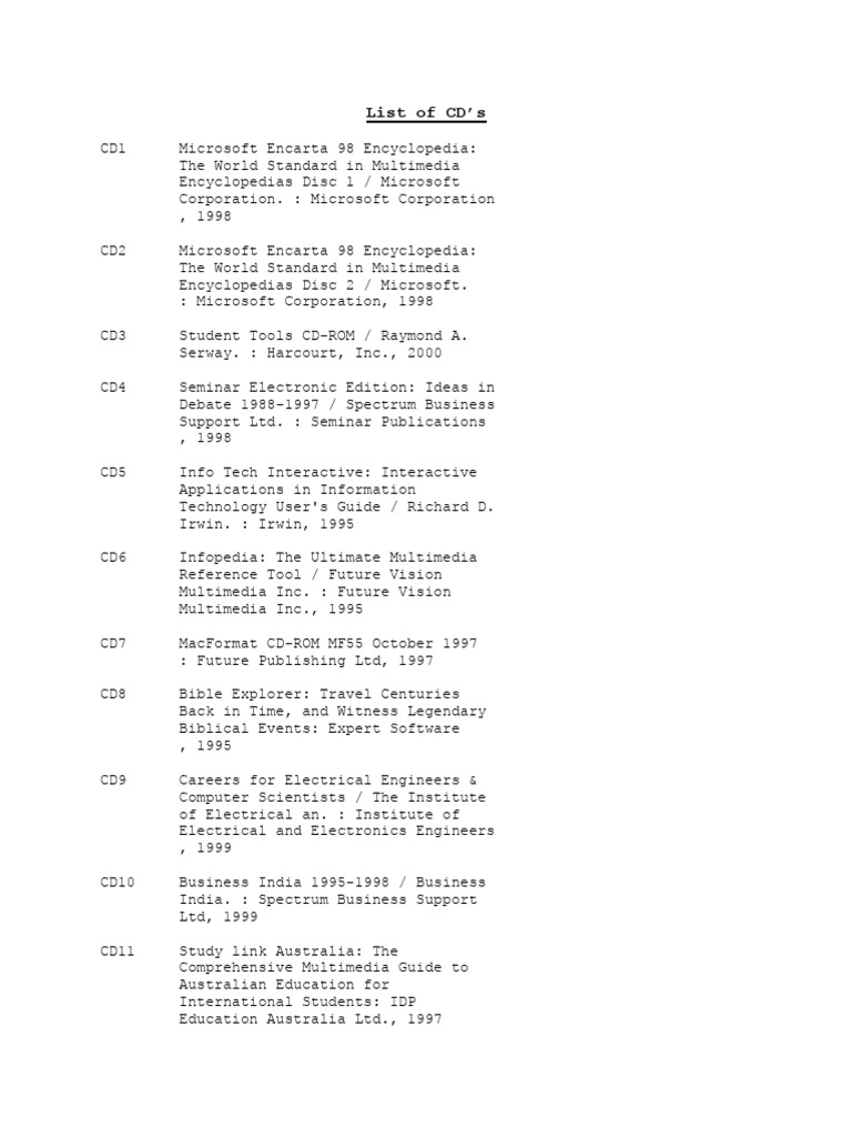 List of CD | PDF | Multimedia | Encyclopedias