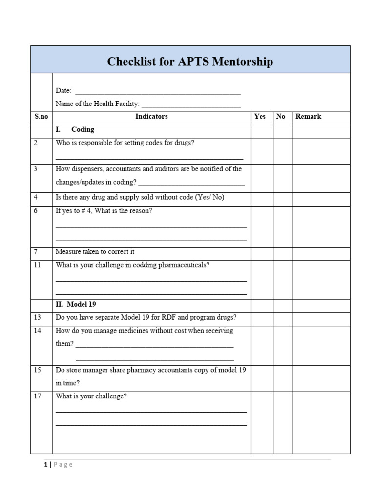 Checklist For APTS Mentorship | PDF