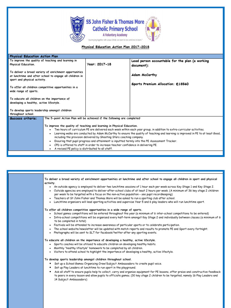 PE Action Plan | PDF | Physical Education | Teachers