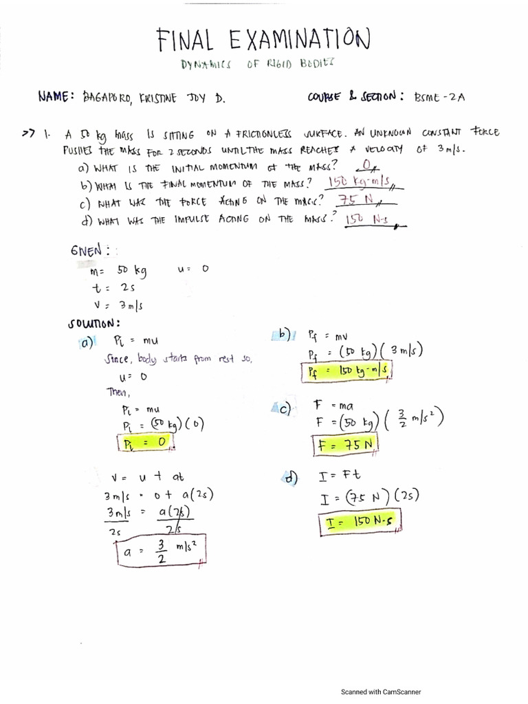 Dynamics of Rigid Bodies - FINAL EXAM | PDF
