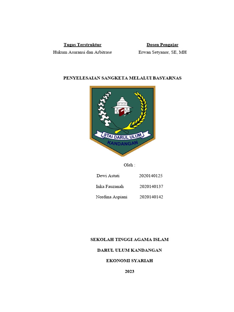 Makalah Penyelesaian Sangketa Melalui Basyarnas | PDF