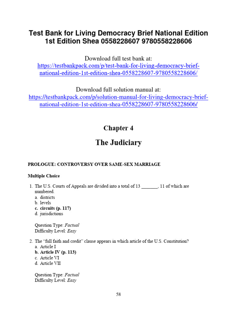 Living Democracy Brief National Edition 1st Edition Shea Test Bank 1 ...