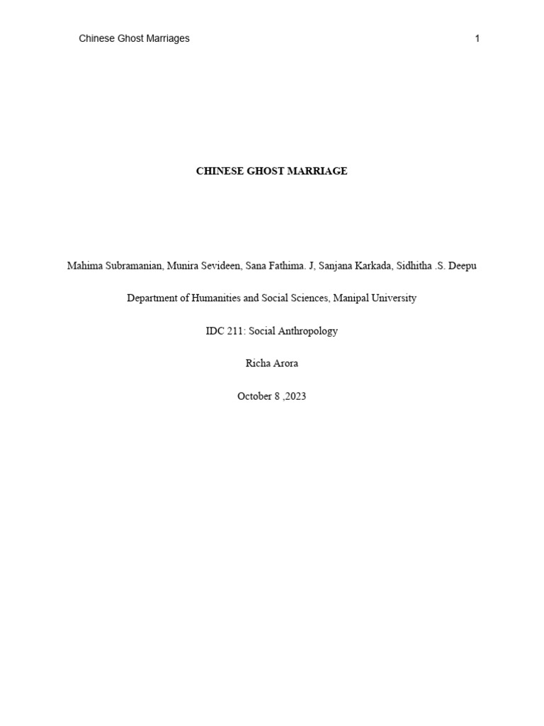 An Essay On Chinese Ghost Marriages | PDF