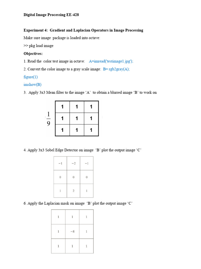 Exp4 Gradient and Laplacian Operators in Image Processing | PDF