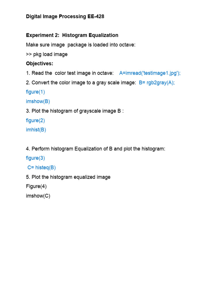 Exp2 Histogram Equalization | PDF Exp2 Histogram Equalization | PDF