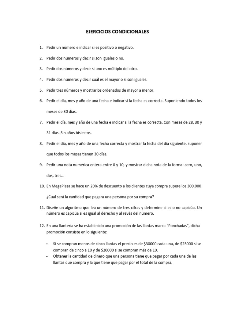 Ejercicios Condicionales | PDF