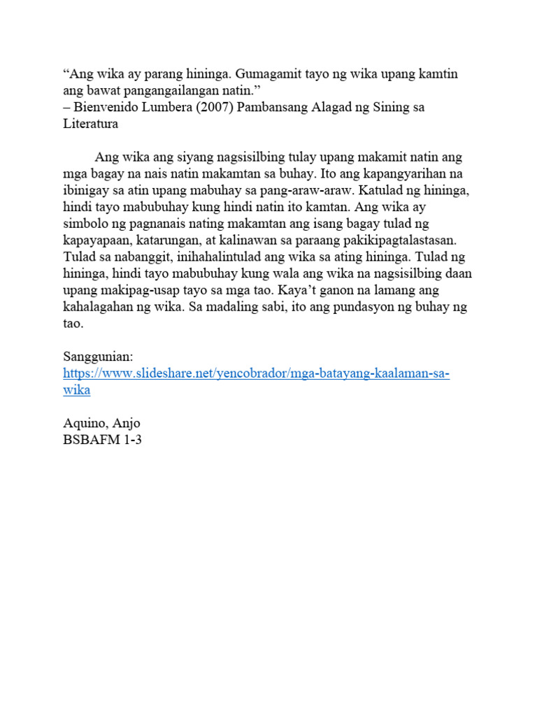 Ang Wika Ay Parang Hininga | PDF