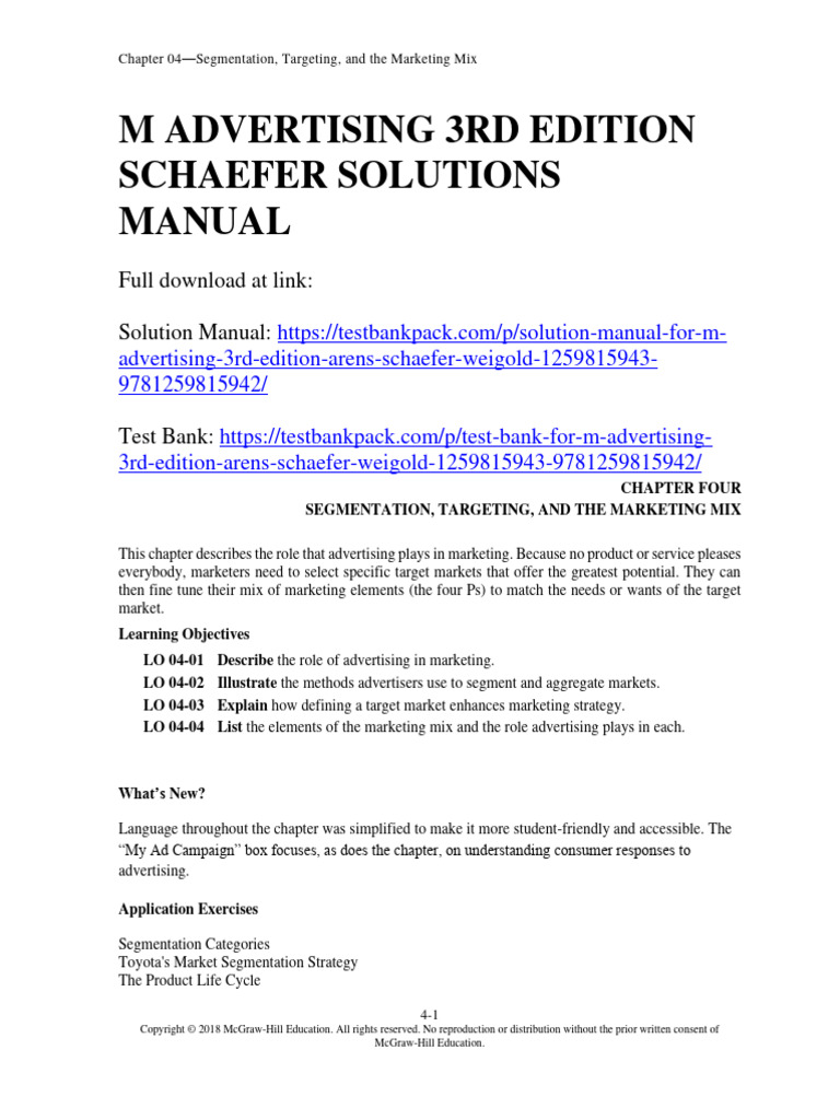 M Advertising 3rd Edition Schaefer Solutions Manual 1 | PDF | Marketing ...
