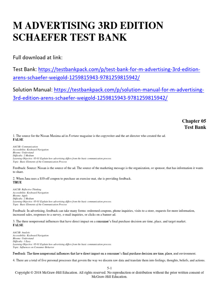 M Advertising 3rd Edition Schaefer Test Bank 1 | PDF | Perception ...