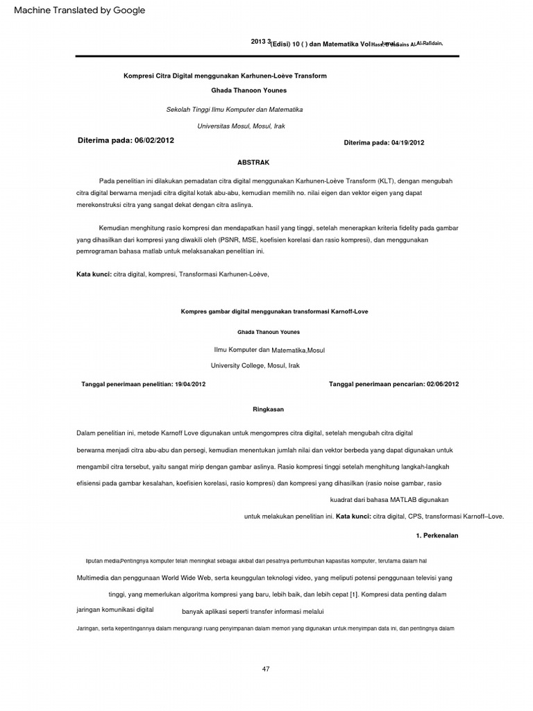 Digital Image Compression Using Karhunen-Loeve Tra | PDF Digital Image Compression Using Karhunen-Loeve Tra | PDF