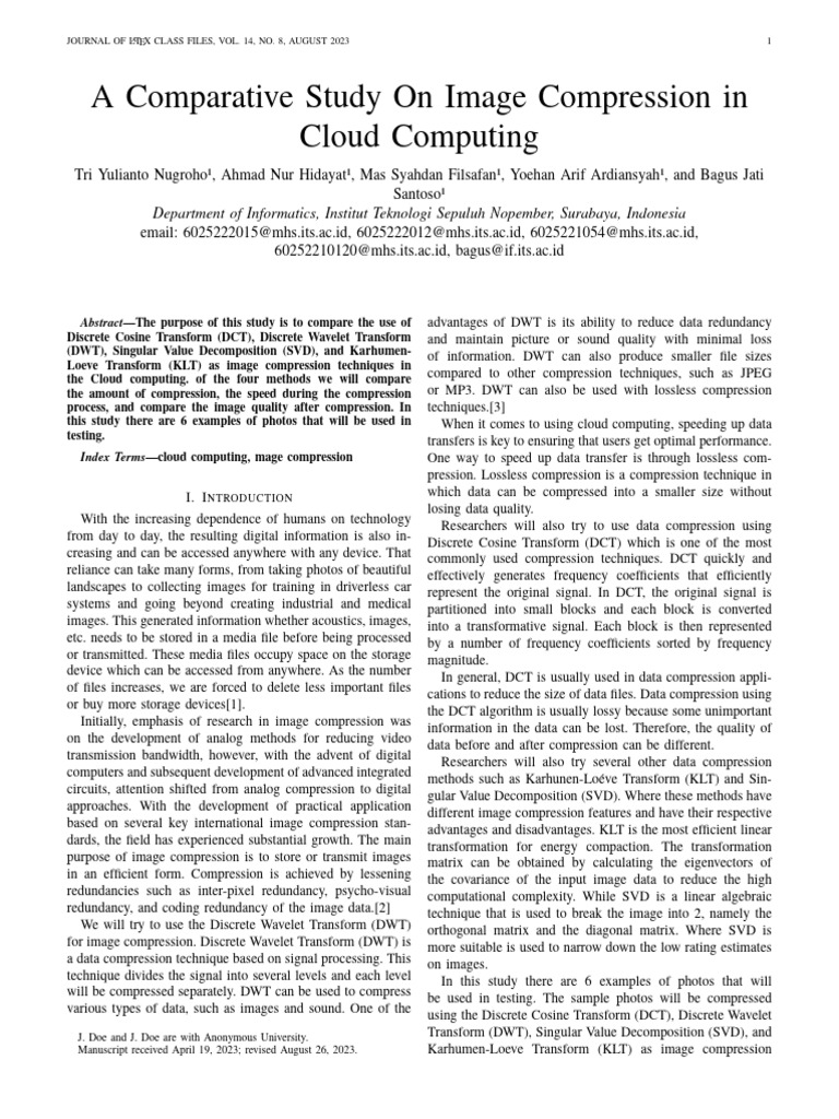 A Comparative Study On Image Compression in Cloud Computing | PDF | Data Compression | Wavelet