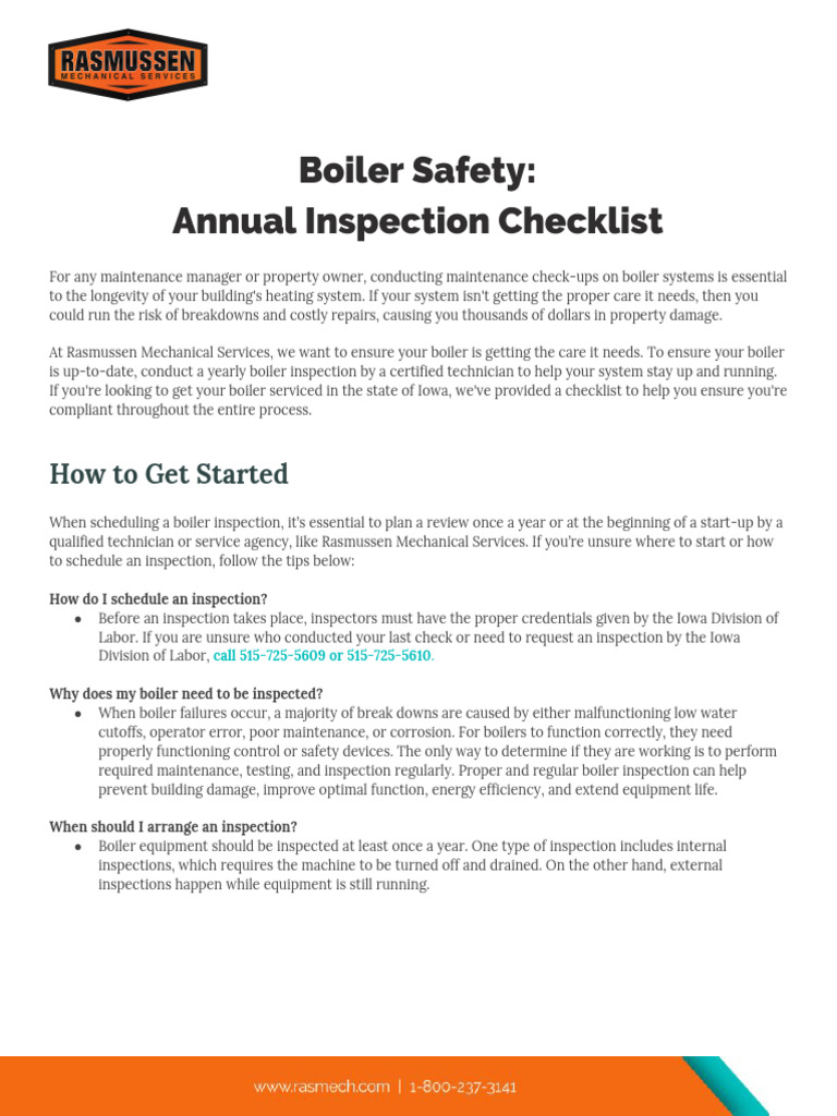 Annual Boiler Inspection Checklist Guide | PDF | Boiler | Mechanical ...