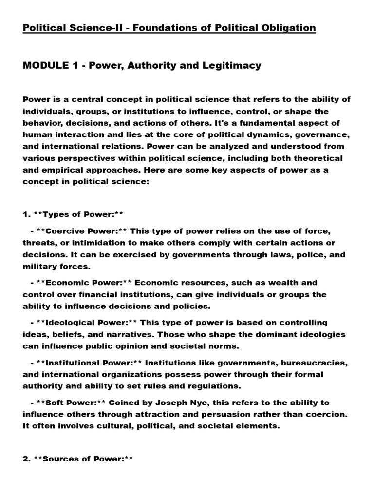 Understanding Power in Political Science | PDF | Power (Social And ...