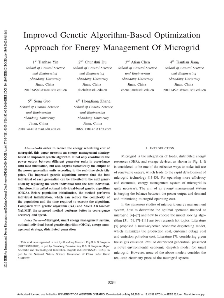 Improved Genetic Algorithm-Based Optimization Approach For Energy Management of Microgrid | PDF
