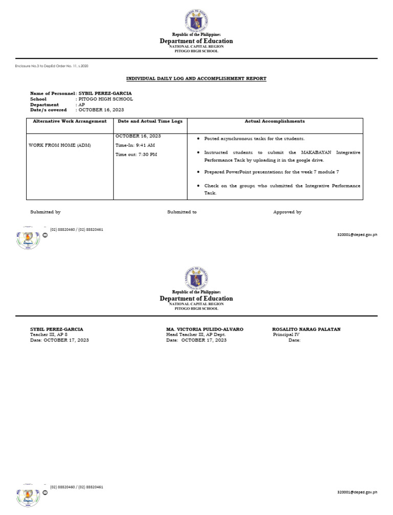 Individual Log and Accomplishment Report Adm | PDF | Public ...
