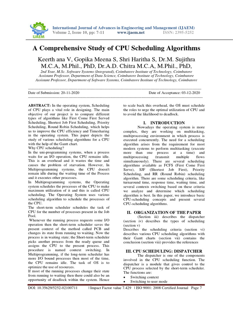 A Comprehensive Study of CPU Scheduling Algorithms | PDF | Scheduling (Computing) | Process ...