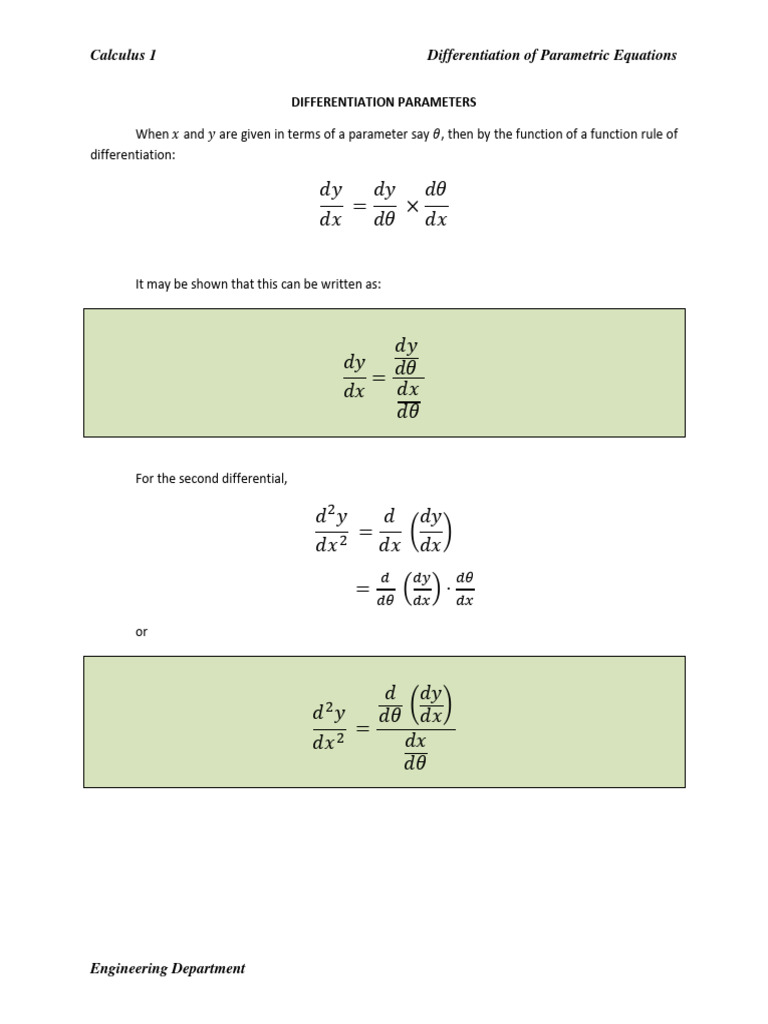 Parametric Differentiation Explained | PDF | Equations | Tangent