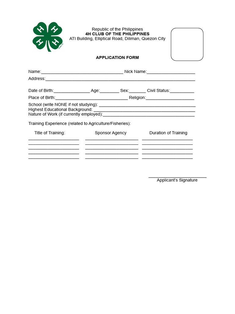 4H Club Form | PDF