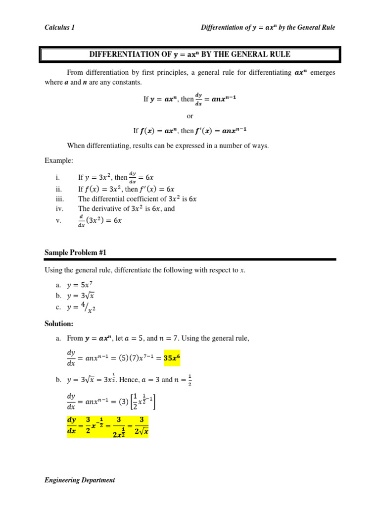 Differentiation of y=ax^n Explained | PDF | Derivative | Differential ...