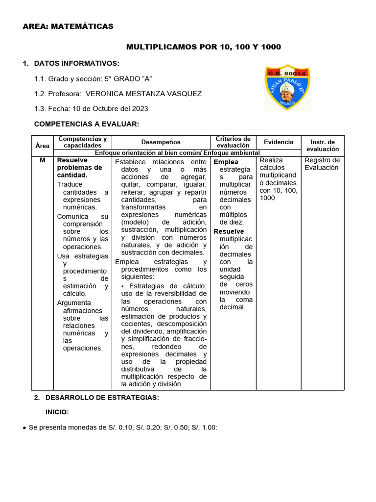 Multiplicación y División por 10, 100 y 1000 | PDF | División ...