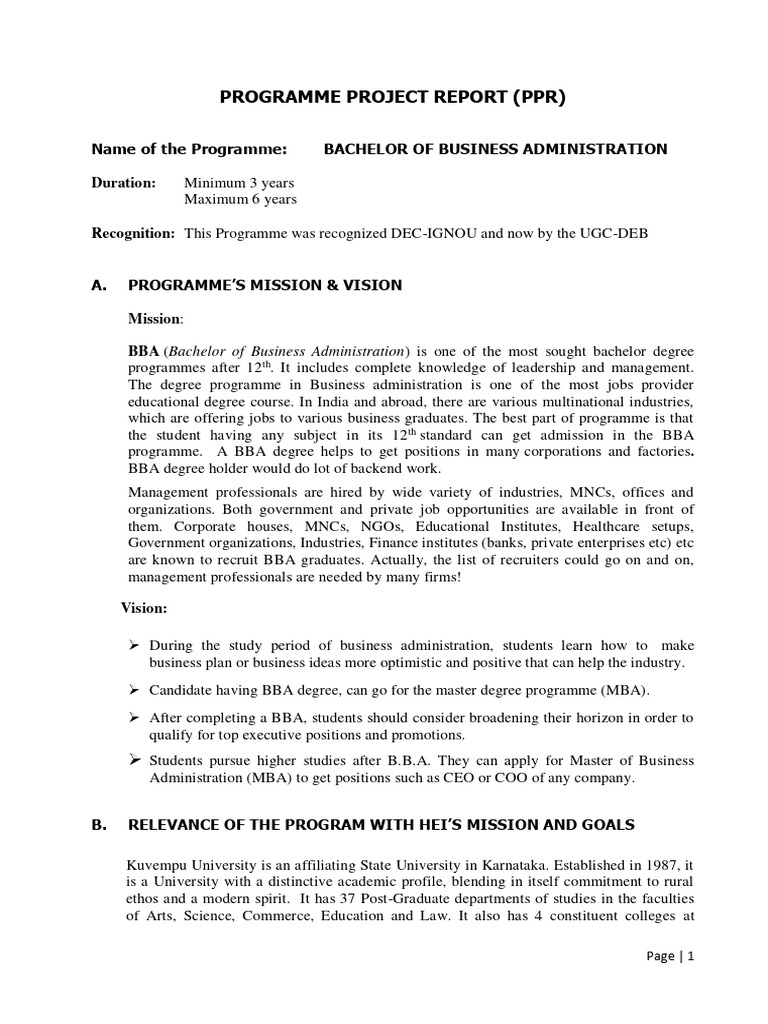 Programme Project Report (PPR) : Name of The Programme: Bachelor of Business Administration ...
