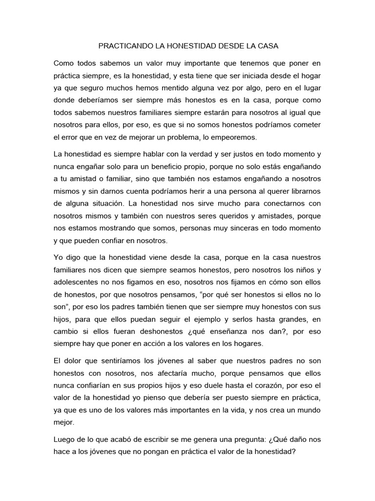 Honestidad Familiar: Valor Esencial | PDF | Relaciones personales ...
