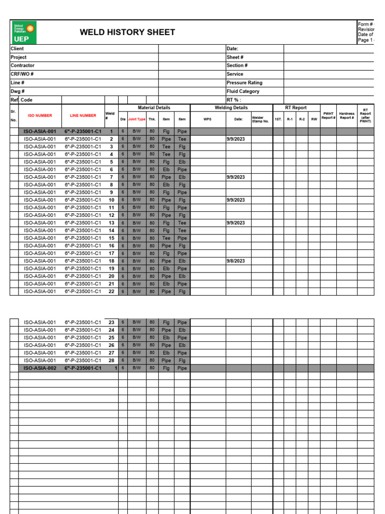 Qaqc-015 Weld History Sheet | PDF | Transparent Materials | Materials