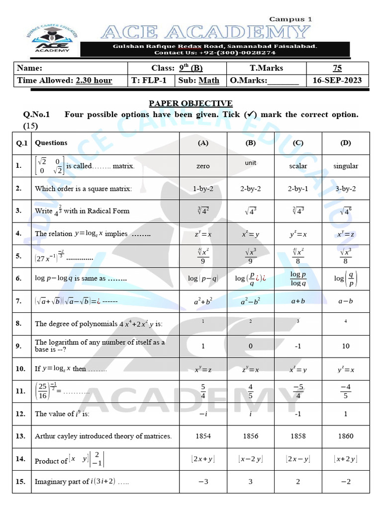 FLP 1 | Download Free PDF | Logarithm | Complex Number