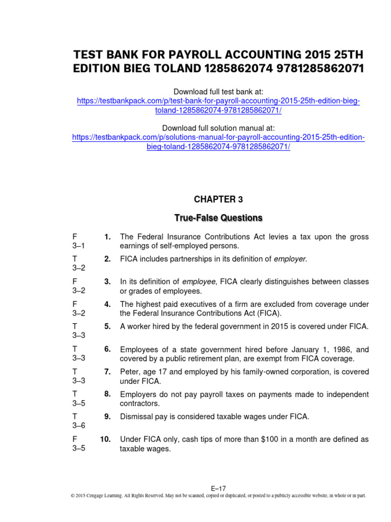 Payroll Accounting 2015 25th Edition Bieg Test Bank 1 | PDF | Cost Of ...