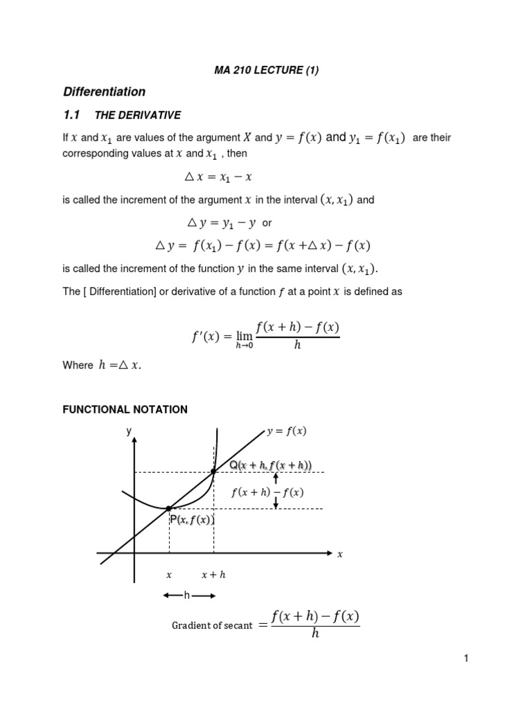 Ma 210 Lecture 1 | PDF | Slope | Derivative