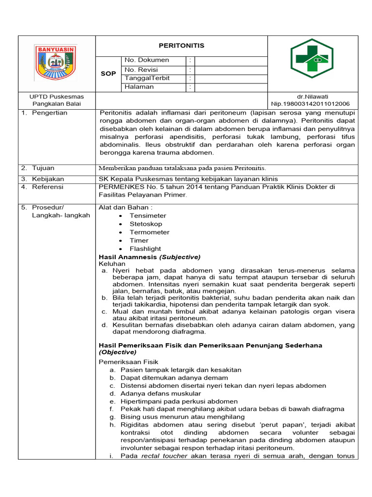 Sop Peritonitis | PDF