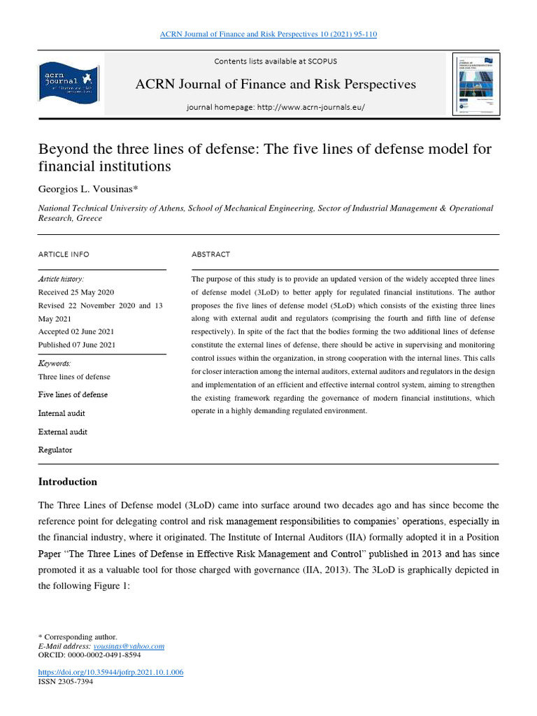 Beyond The Three Lines of Defense - The Five Lines of Defense Model For ...