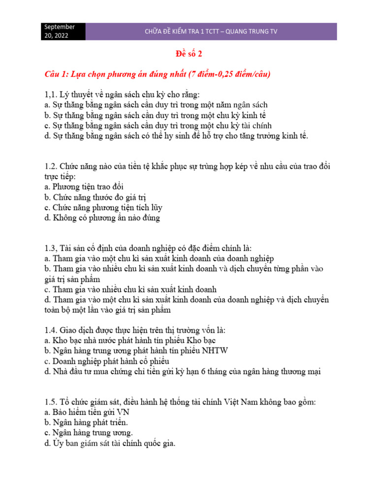 Đề số 2 ktra 1 TCTT | PDF