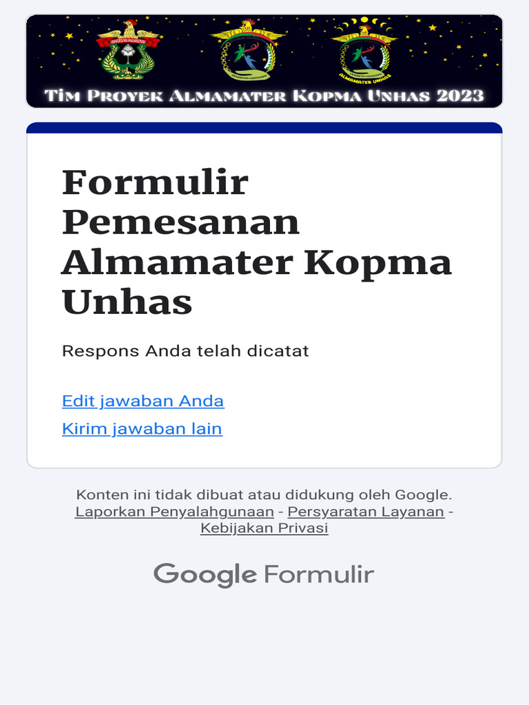 Formulir Pemesanan Almamater Kopma Unhas | PDF