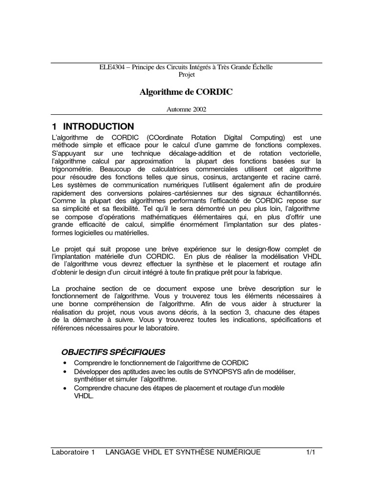 Algorithme CORDIC en VHDL et Synthèse | PDF | VHDL | Informatique