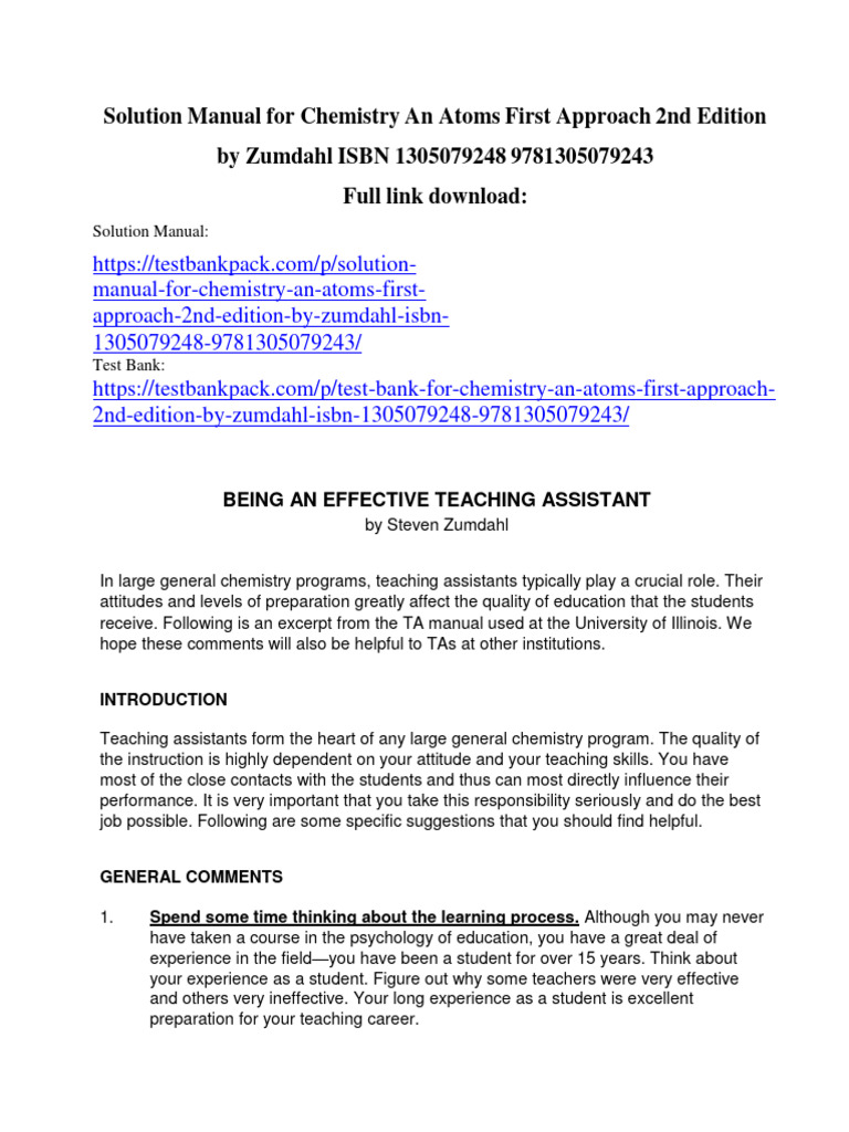 Solution Manual For Chemistry An Atoms First Approach 2nd Edition by Zumdahl ISBN 1305079248 ...
