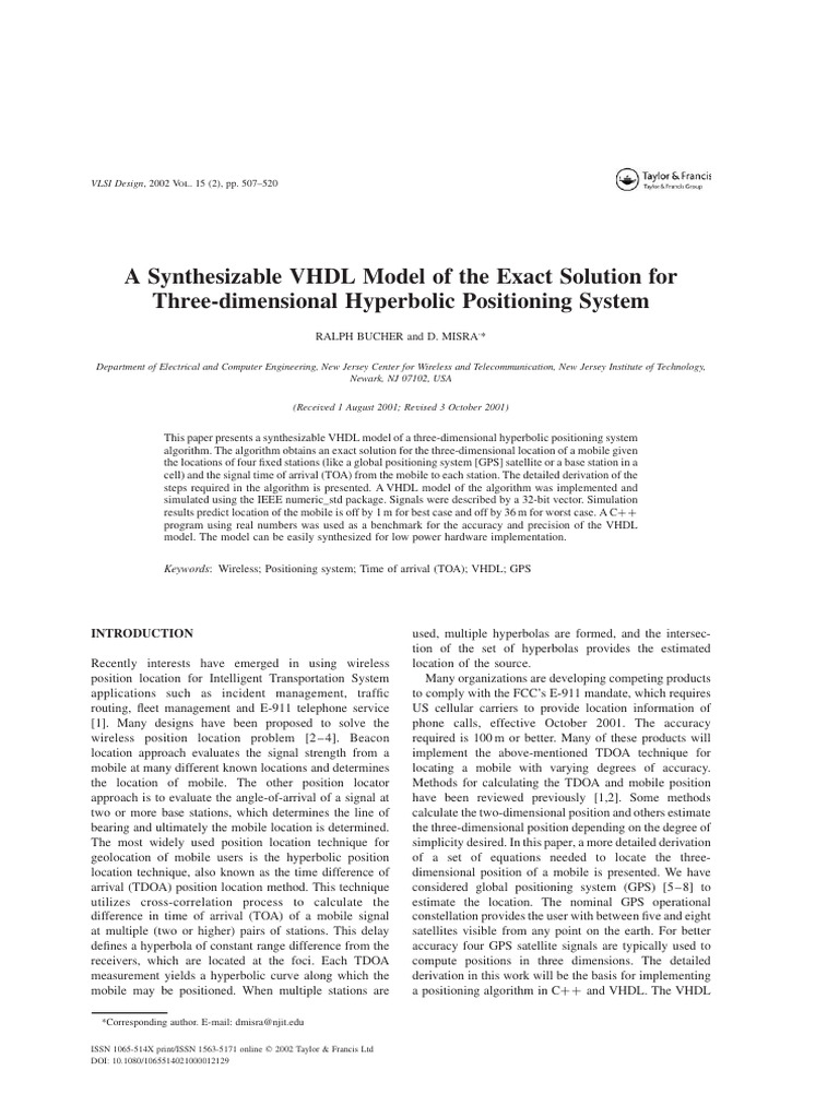Tdoa Exact Solution VHDL | PDF | Global Positioning System | Vhdl
