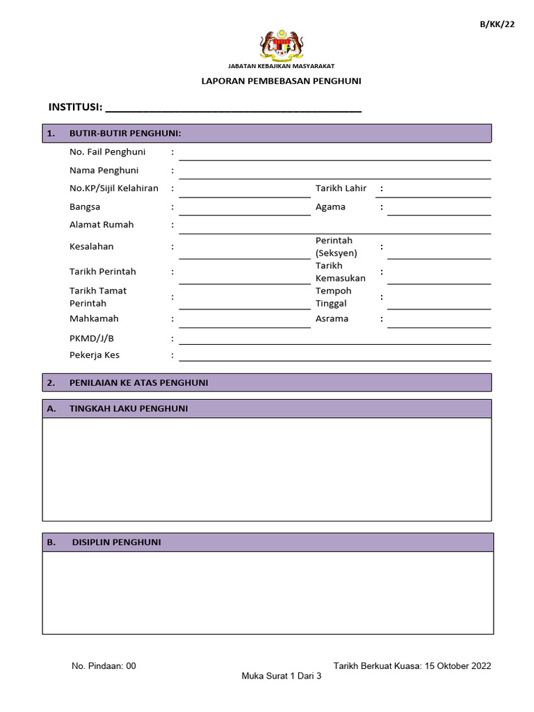 BKK - 22 Laporan Pembebasan Penghuni | PDF