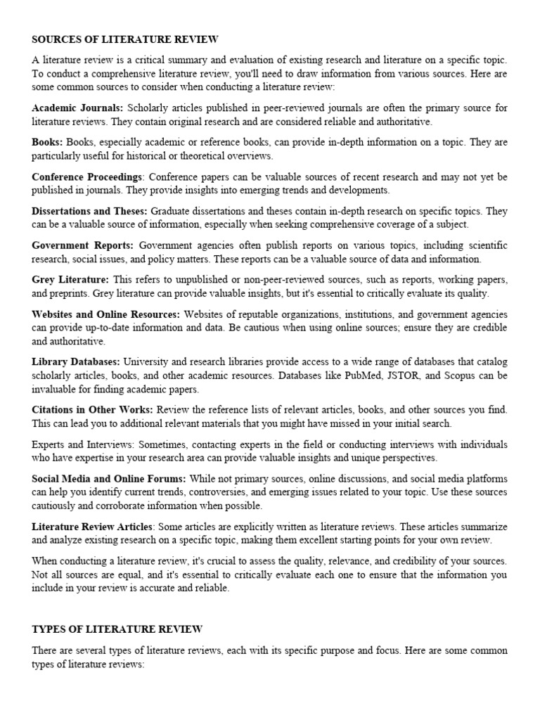 Sources of Literature Review | PDF | Systematic Review | Methodology