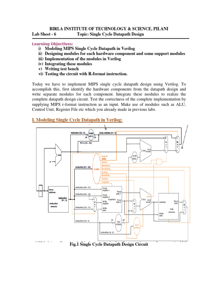 Lab Sheet 6 Single Cycle Datapath Final | PDF | Office Equipment | Computer Engineering