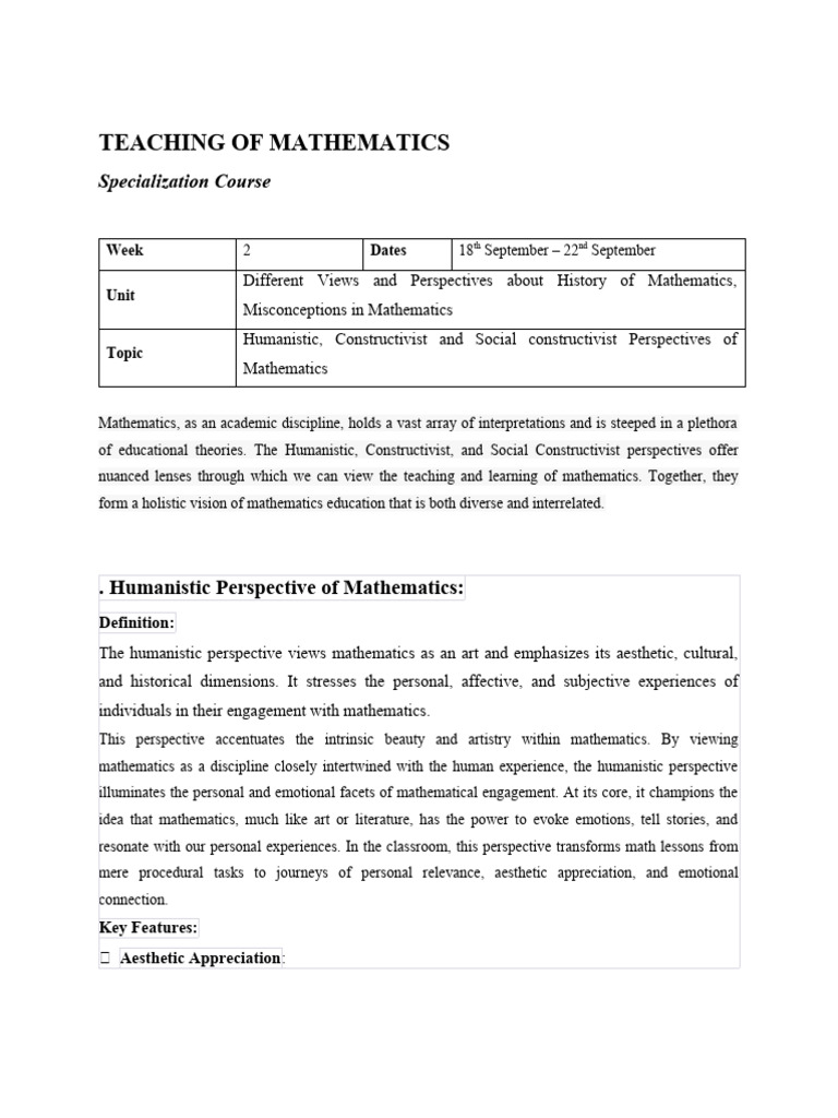 2 1 Humanitic Constructivist And Social Construstivist Perspectives Of Mathematics Pdf
