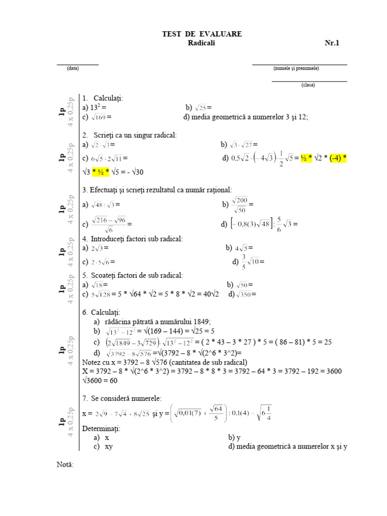 Test VII-radicali | PDF