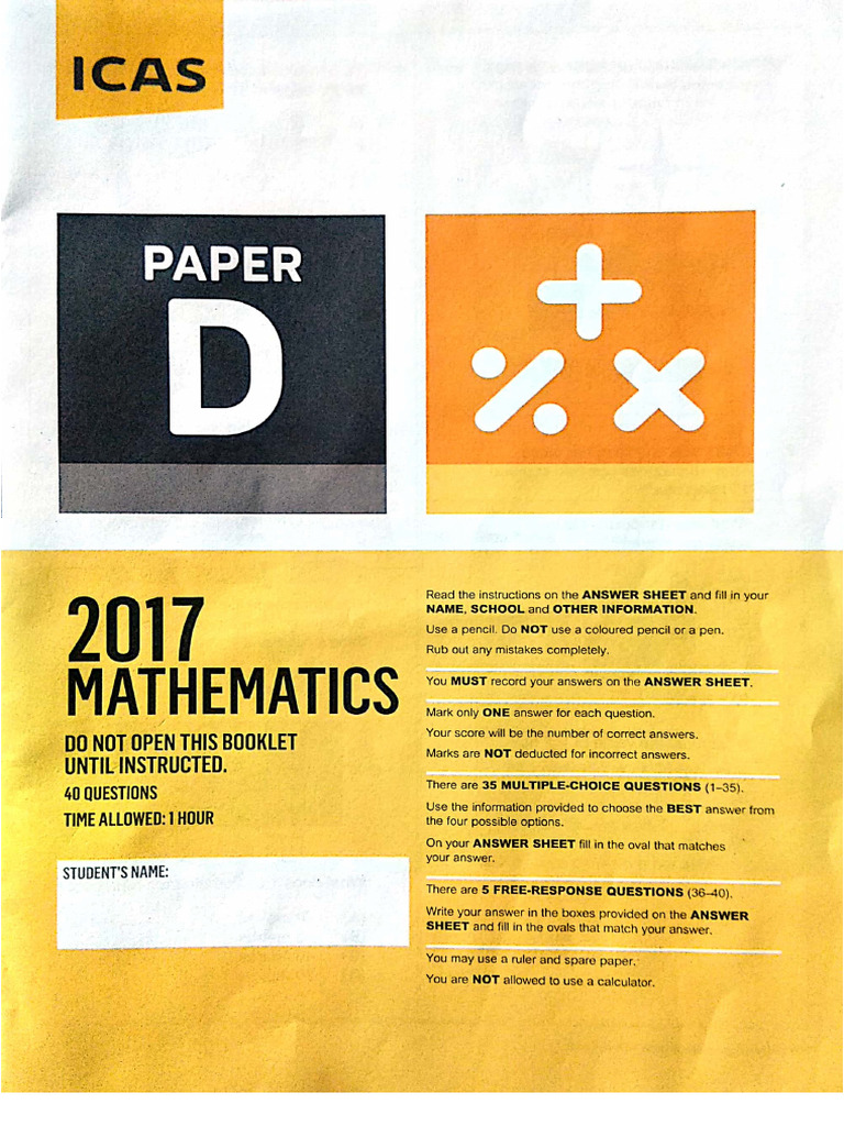 ICAS Maths D 2017 | PDF